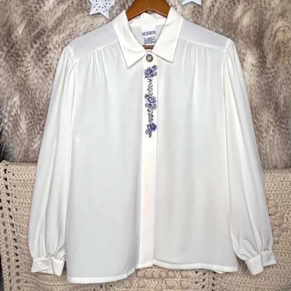 Koret | Tops | Vintage Koret White Blouse With Floral Embroidery | Poshmark